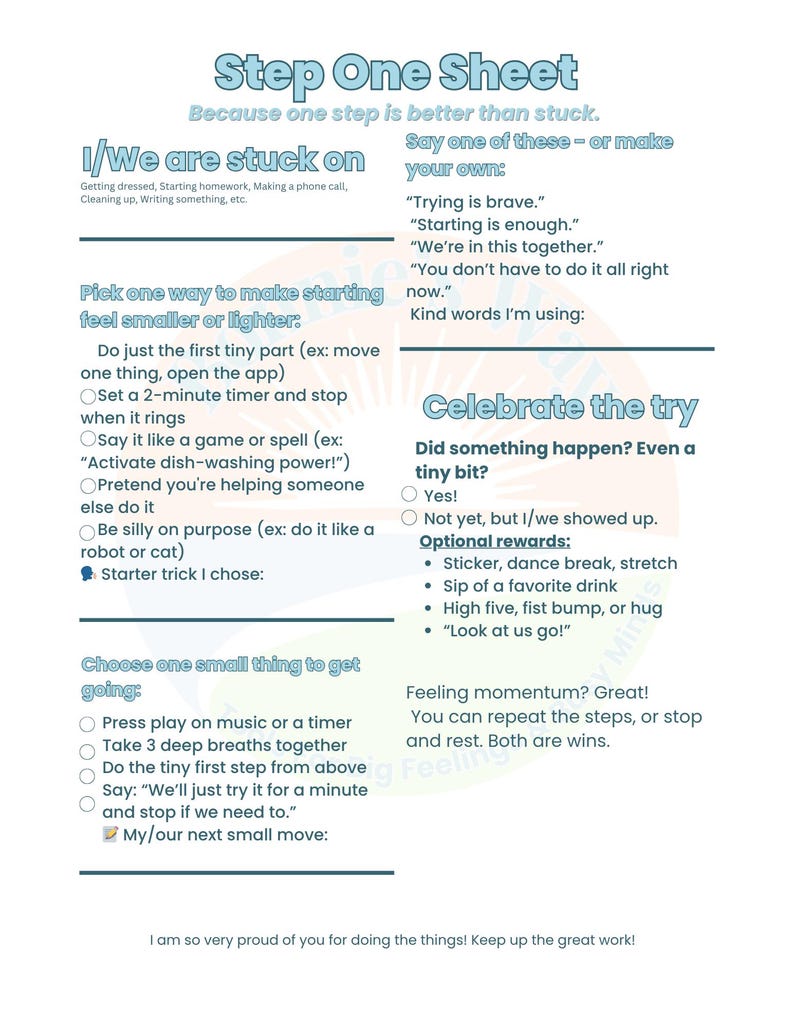 ADHD Task Launcher | Step One Sheet, Neurodivergent Focus Tool ...