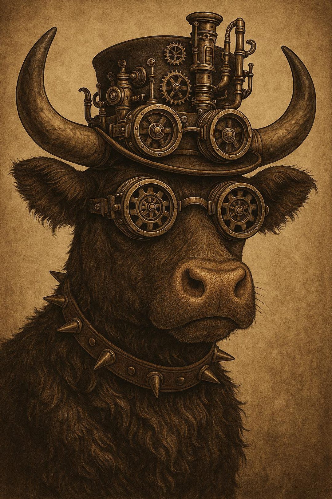Steampunk Bull Art Print – Gothic Highland Cow With Goggles & Gears - Etsy