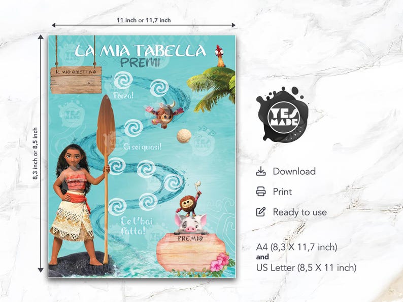 Italian Printable Vaiana Reward Chart | La Mia Tabella Premi Vaiana ...
