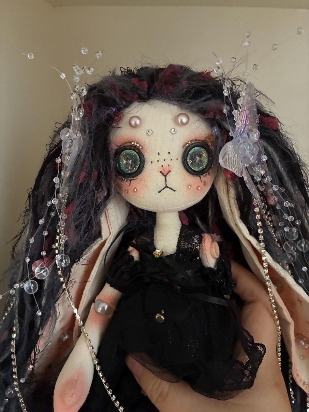 Gothic Cloth Doll, Creepy Cute Bunny Doll With Natural Pearl Details ...