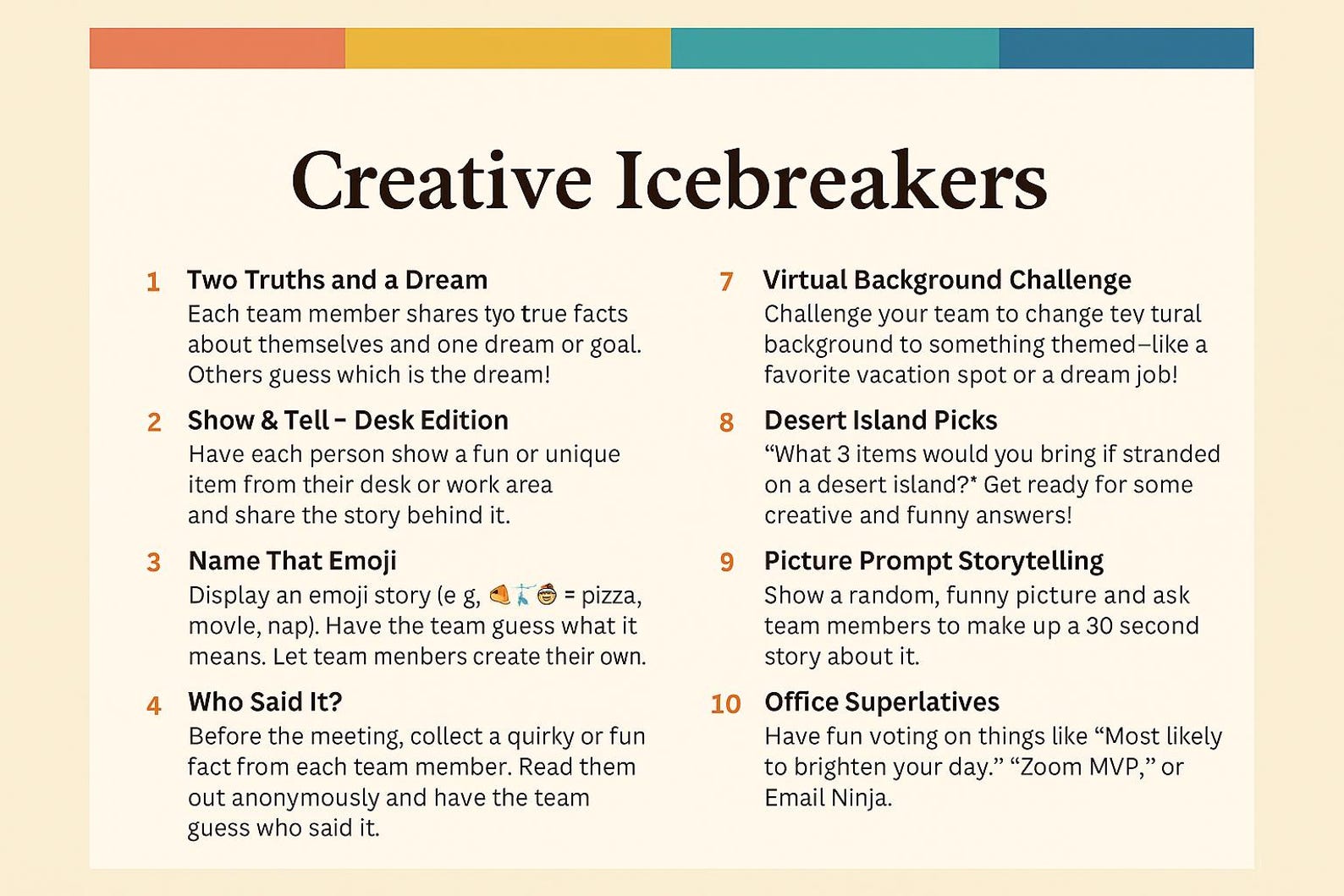 12 Engaging Icebreakers Ideas |monthly Virtual Huddles| Remote Team ...