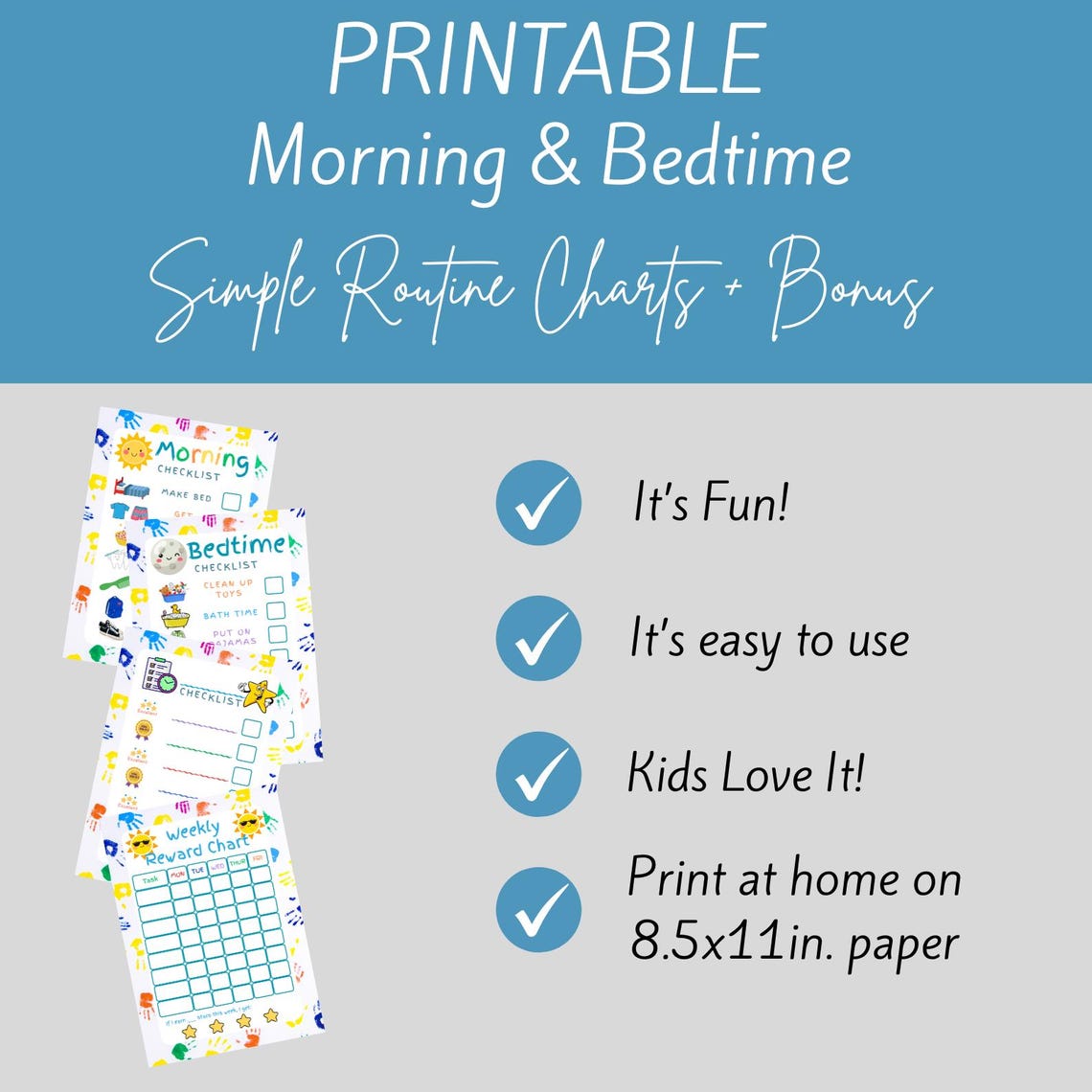 Printable Routine Chart Bundle – Morning, Bedtime, Reward, Custom ...