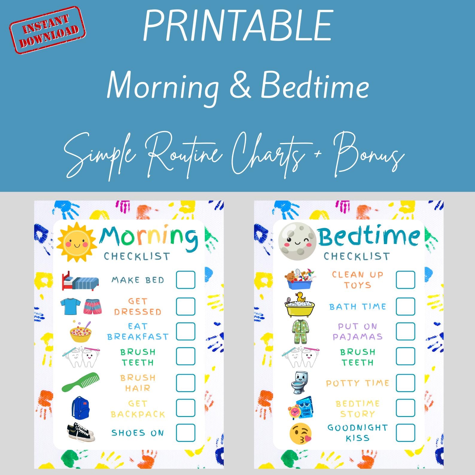 Printable Routine Chart Bundle – Morning, Bedtime, Reward, Custom ...
