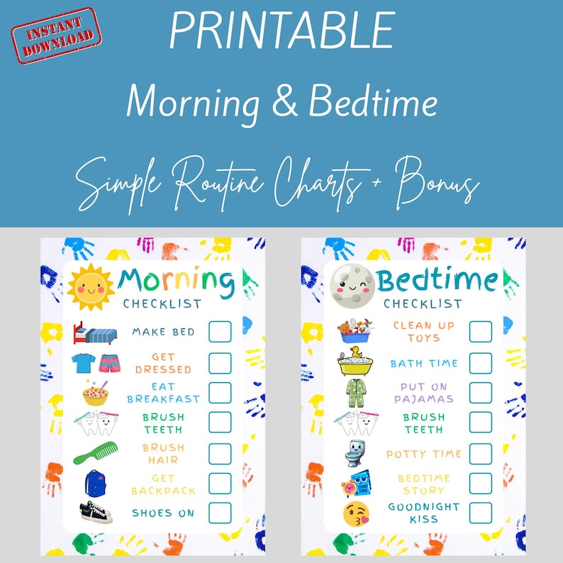 Printable Routine Chart Bundle – Morning, Bedtime, Reward, Custom ...