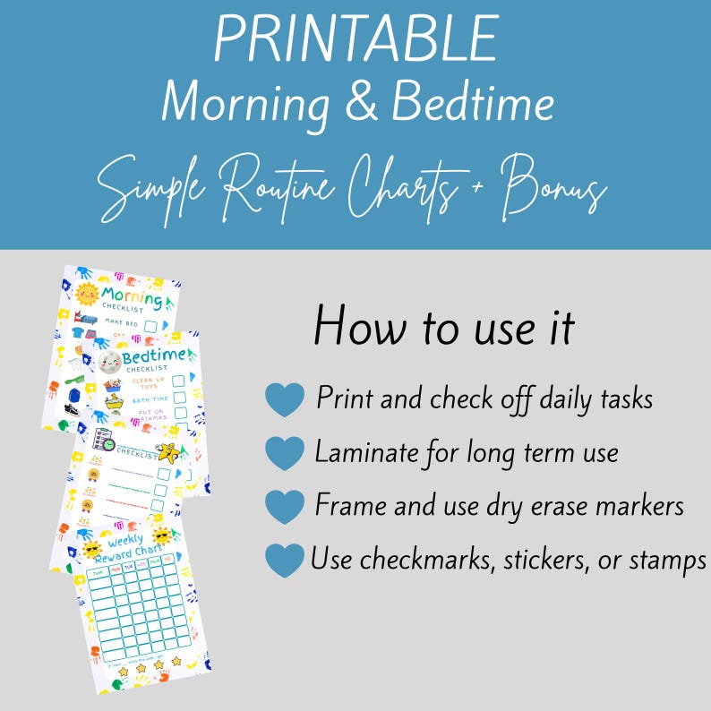 Printable Routine Chart Bundle – Morning, Bedtime, Reward, Custom ...