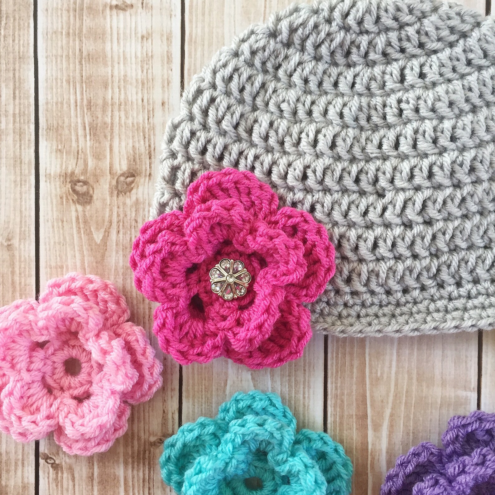 Beanie With Five Interchangeable Flowers Available in Newborn to Adult ...