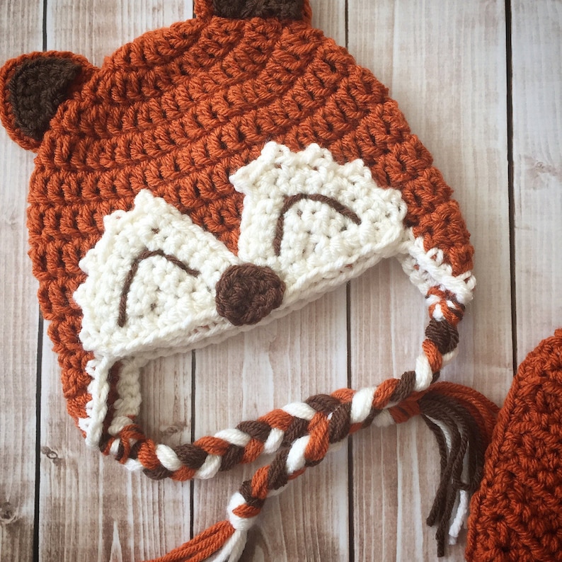 Little Mr. Fox Earflap Beanie in Burnt Orange Ecru and Brown Available ...