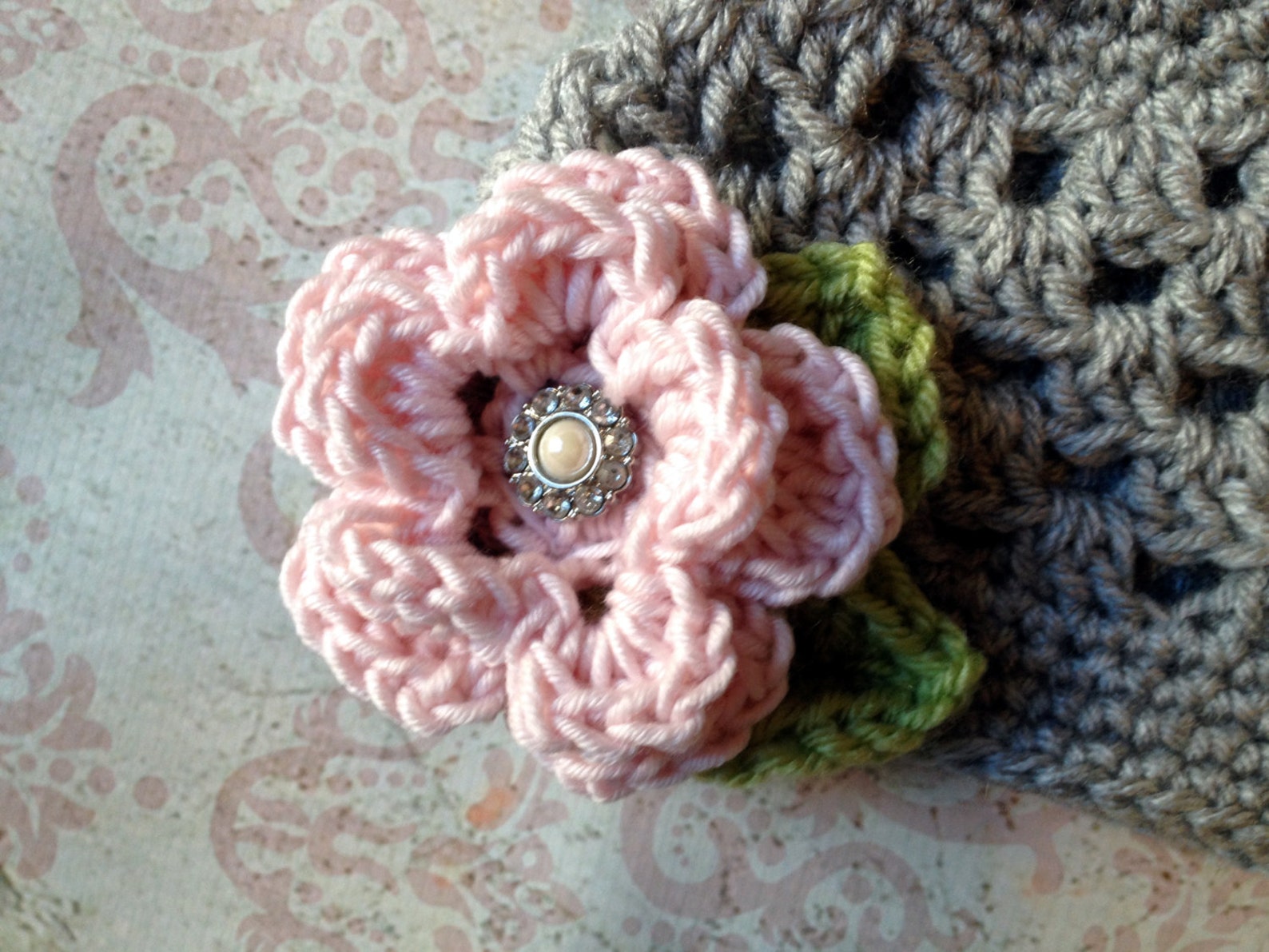 The Sofia Flower Beanie in Baby Pink Gray and Celery Green - Etsy