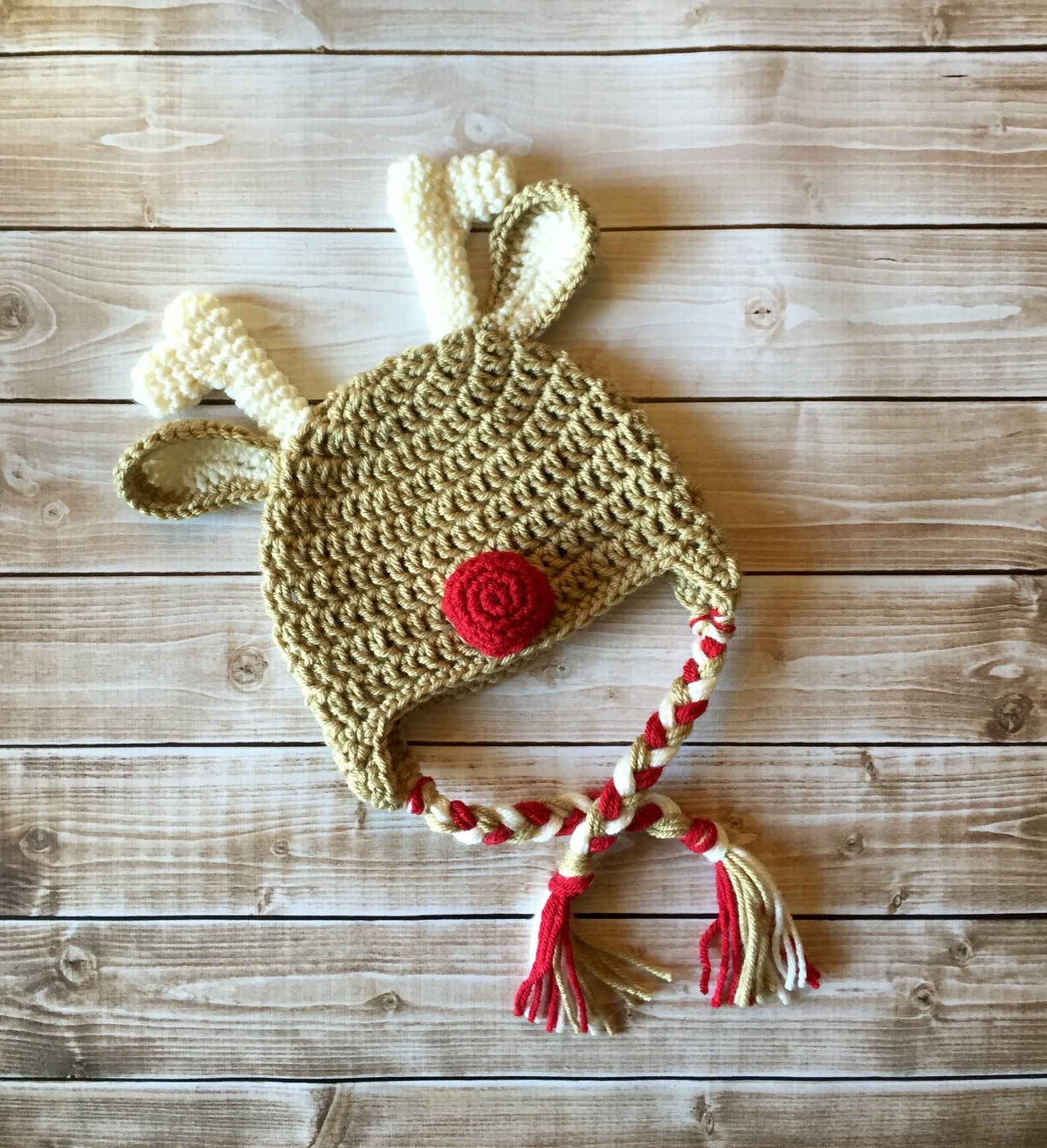 Twin Reindeer Beanies in Taupe, Ecru and Red Available in Newborn to ...