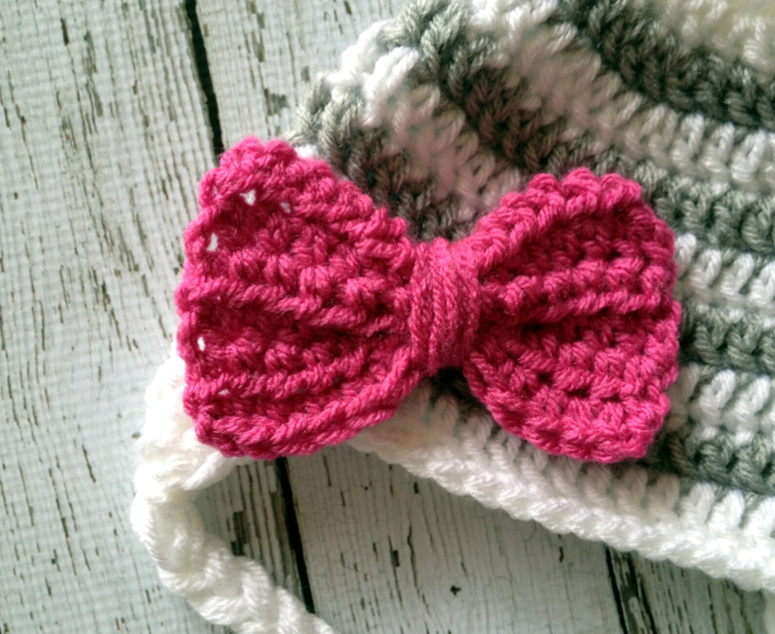 Stripe Big Bow Beanie in White Gray and Hot Pink Available in - Etsy
