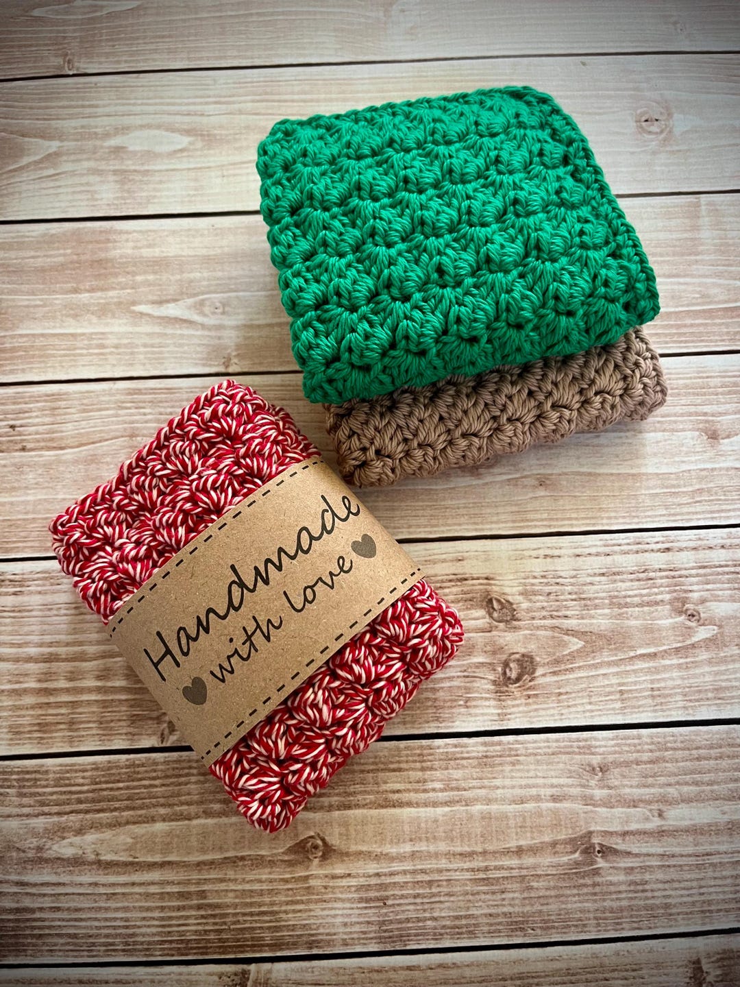 Set of 3 Christmas Crochet Washcloths/100% Cotton Washcloth/christmas ...
