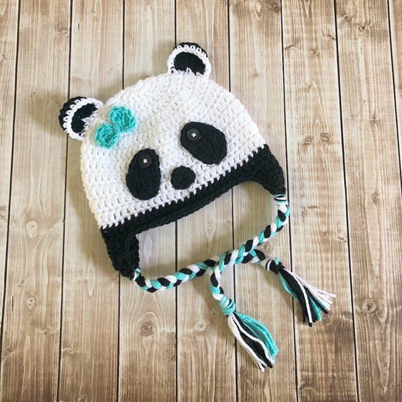 Little Miss Panda Bear Hat in Black Teal and White Available | Etsy
