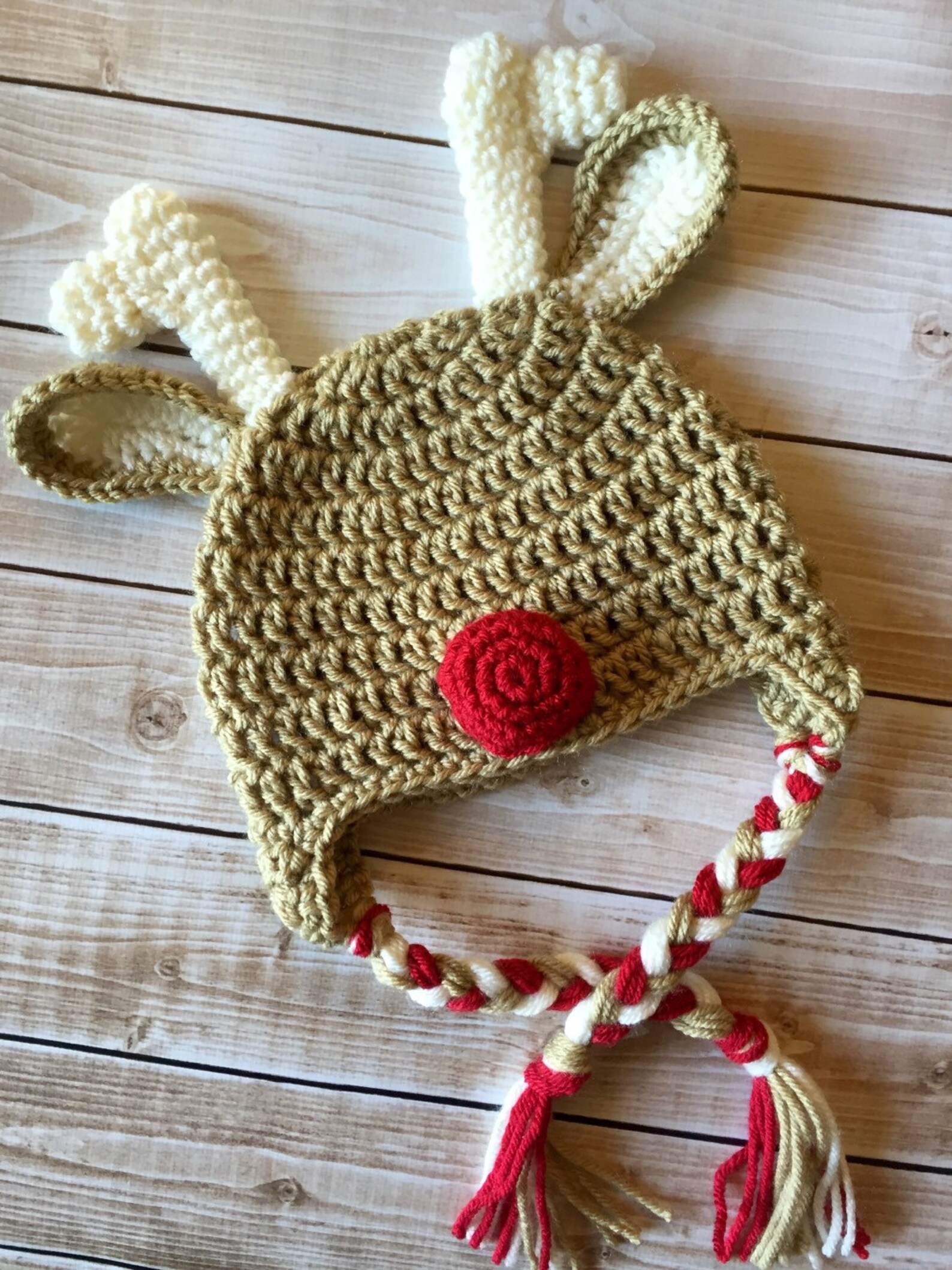 Twin Reindeer Beanies in Taupe, Ecru and Red Available in Newborn to ...