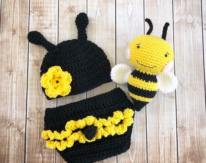 Little Miss Bumble Bee Costume and Matching Doll in Black, Yellow and ...