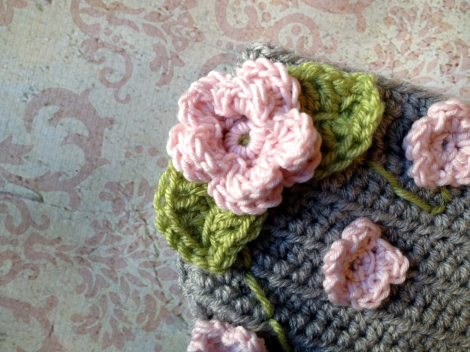 The Sofia Flower Beanie in Baby Pink Gray and Celery Green - Etsy