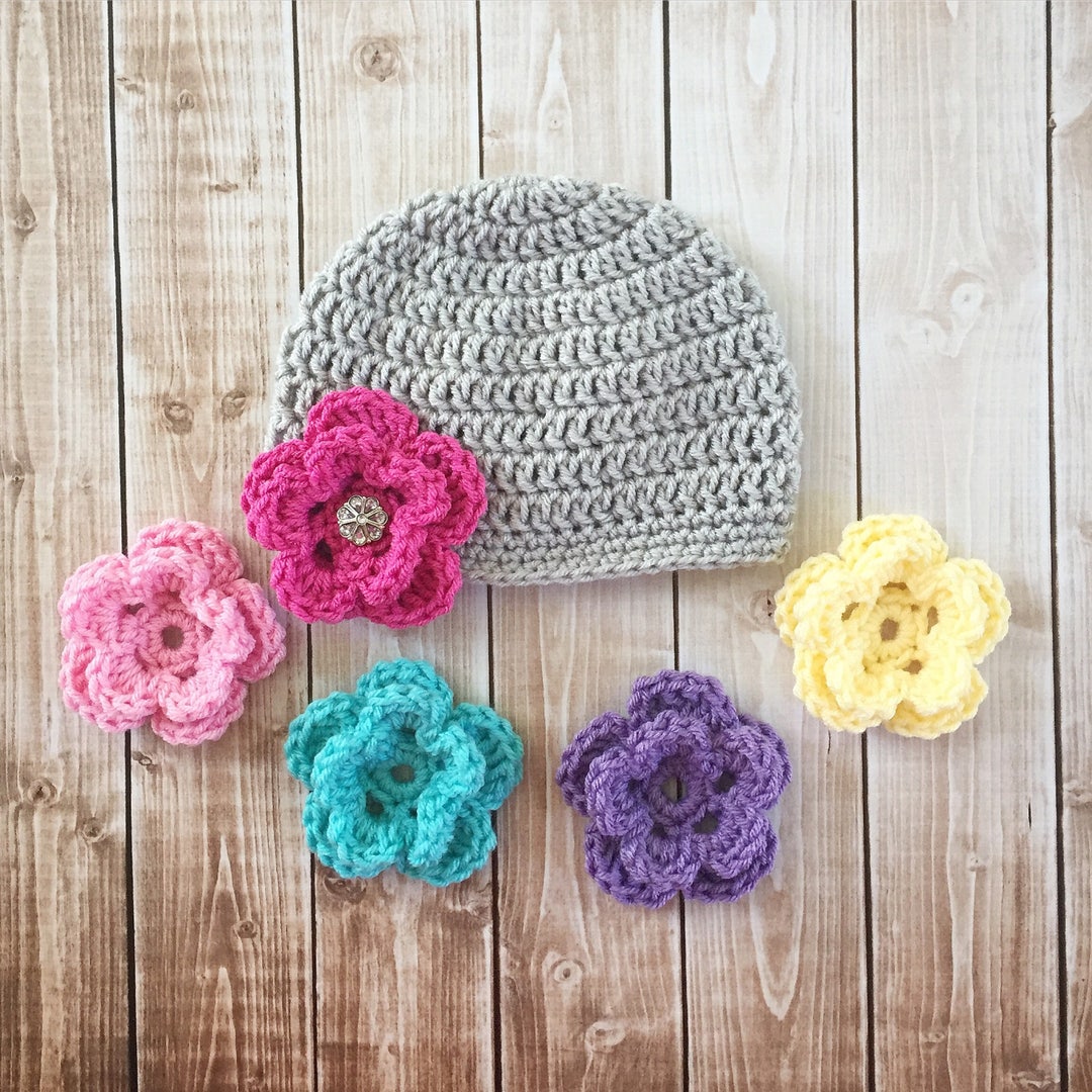 Beanie With Five Interchangeable Flowers Available in Newborn to Adult ...