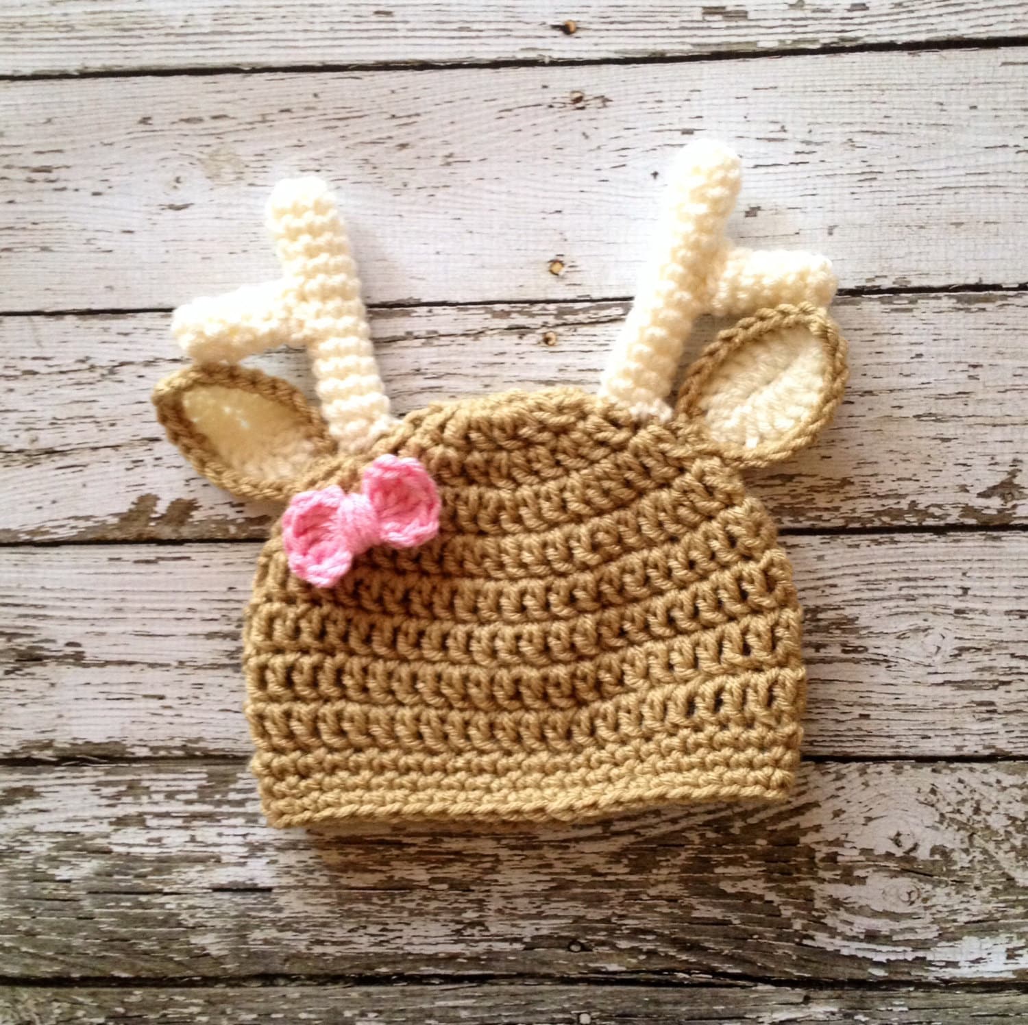 Little Miss Deer Beanie in Light Taupe, Ecru and Baby Pink Available in ...