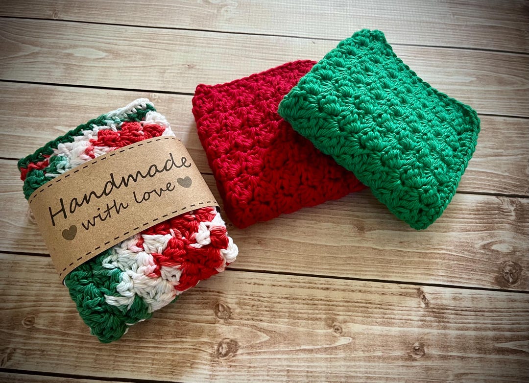 Set of 3 Christmas Crochet Washcloths/100% Cotton Washcloth/christmas ...