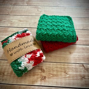 Set of 3 Christmas Crochet Washcloths/100% Cotton Washcloth/christmas ...