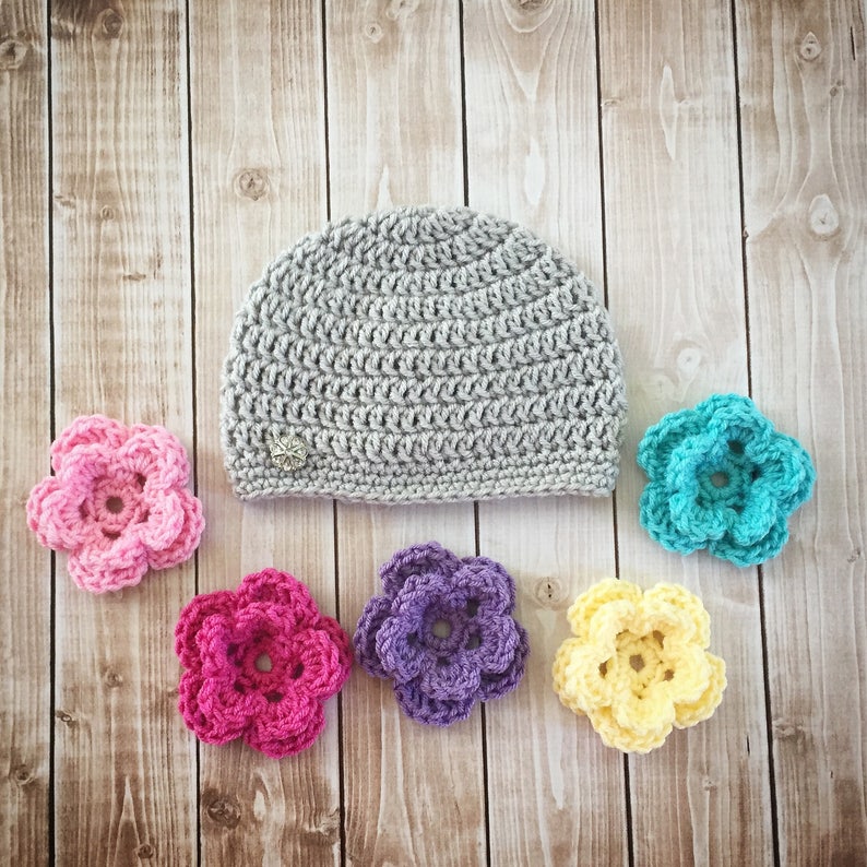 Beanie With Five Interchangeable Flowers Available in Newborn - Etsy