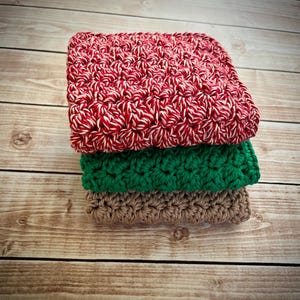 Set of 3 Christmas Crochet Washcloths/100% Cotton Washcloth/christmas ...