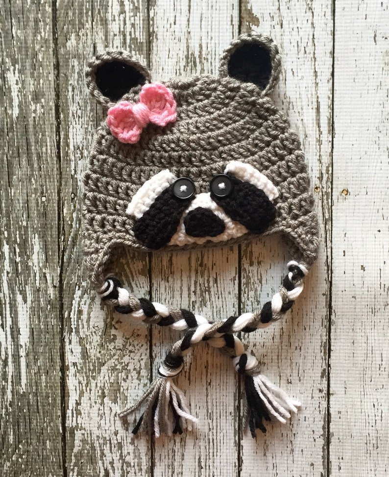 Little Miss Raccoon Hat in Gray Black and White Available in | Etsy