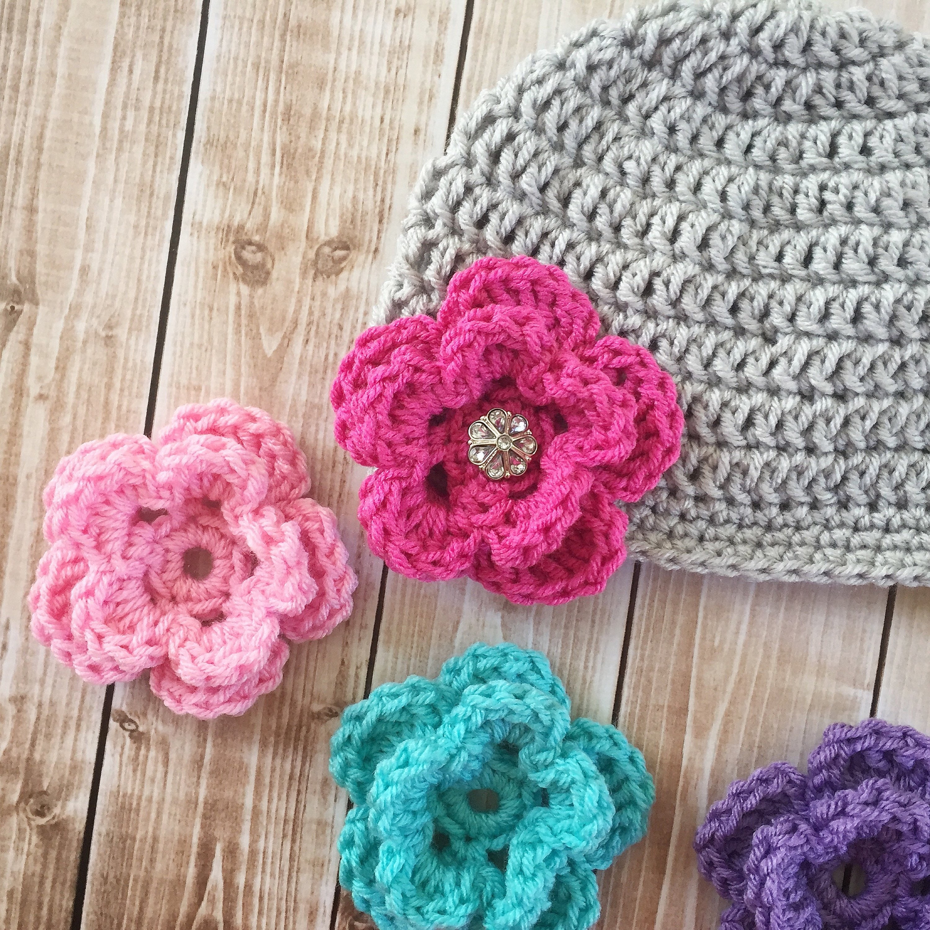 Beanie With Five Interchangeable Flowers Available in Newborn to Adult ...