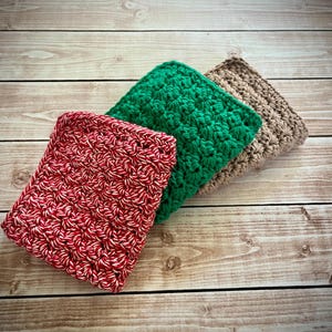 Set of 3 Christmas Crochet Washcloths/100% Cotton Washcloth/christmas ...