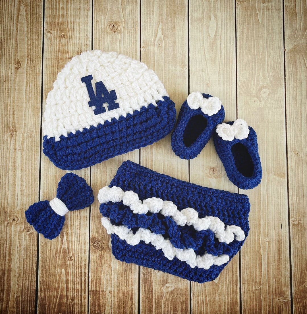 L.A. Dodgers Inspired Baby Girl Baseball Cap, Diaper Cover and Booties ...