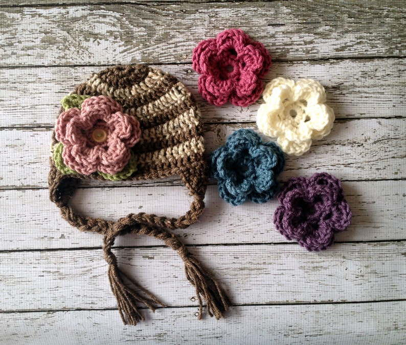 Stripe Flower Beanie in Oatmeal and Barley With Five - Etsy