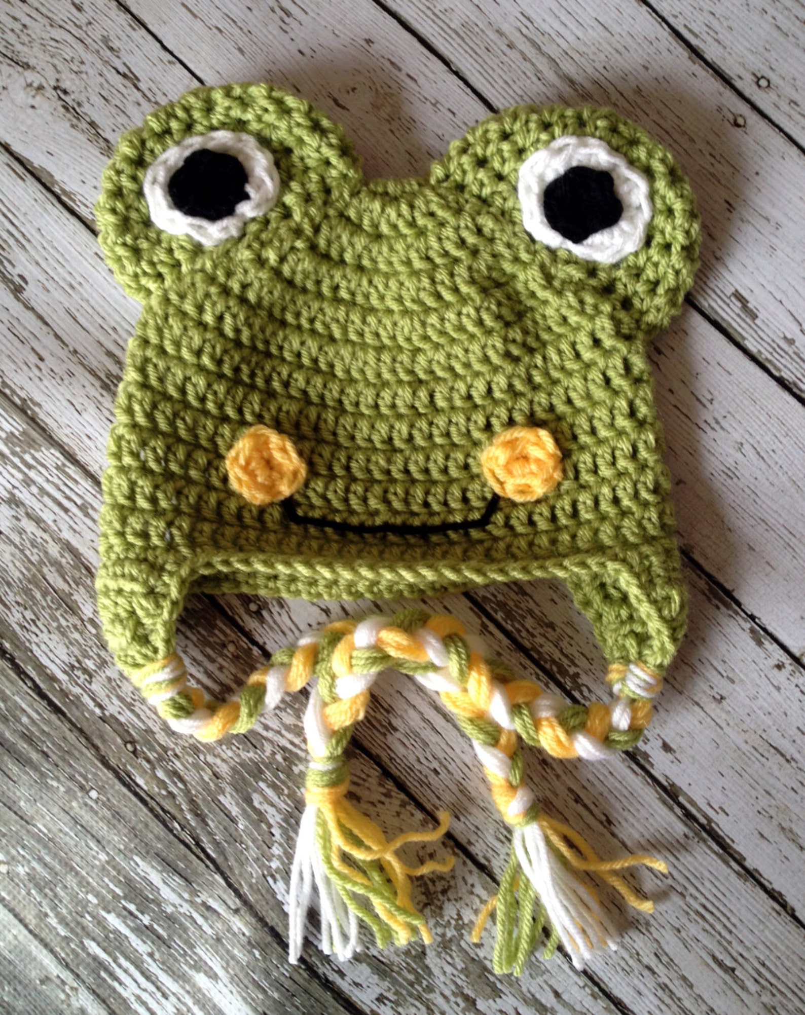 The Boy Frog Earflap Beanie in Celery Green, White, and Yellow ...