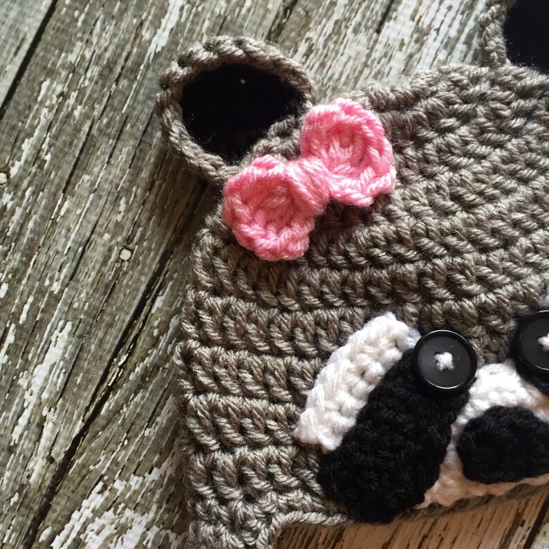 Little Miss Raccoon Hat in Gray Black and White Available in | Etsy