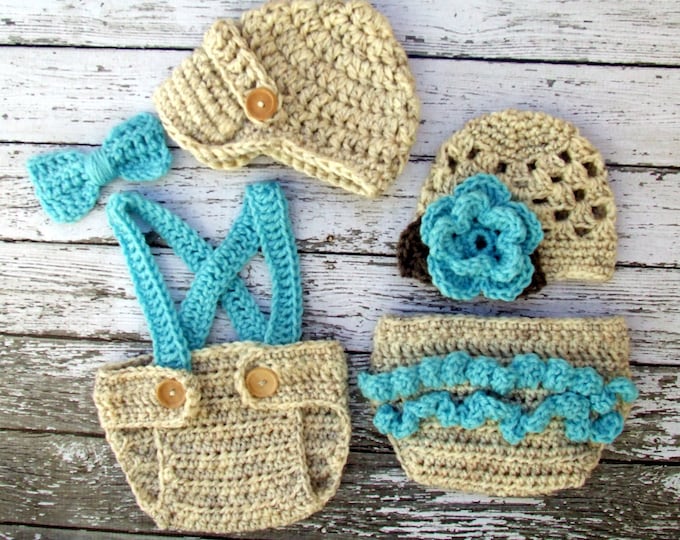 Vintage Twin Photography Prop Set in Wheat, Aqua and Taupe Available in ...