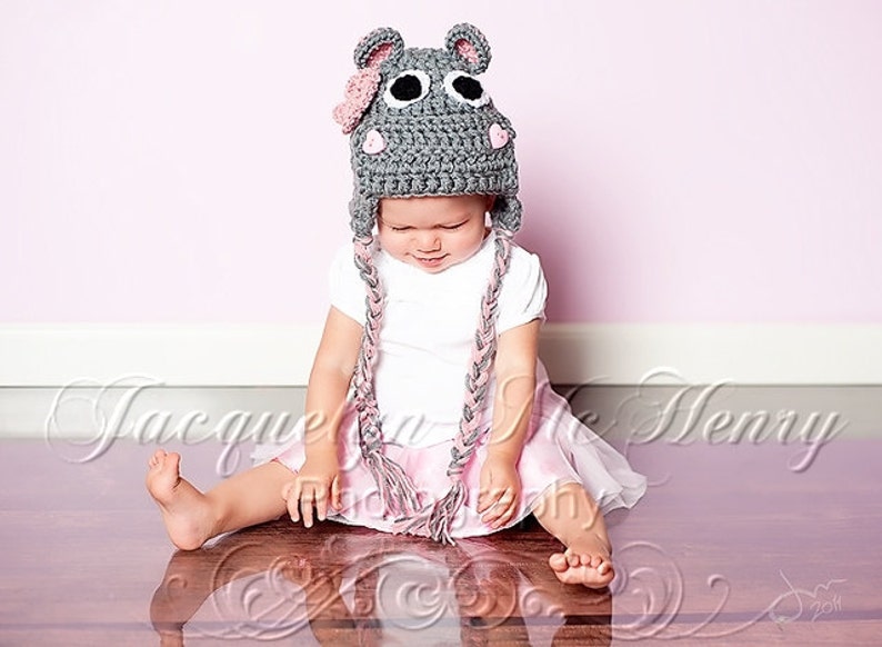 Miss Hippo Beanie in Baby Pink and Gray Available in Newborn - Etsy
