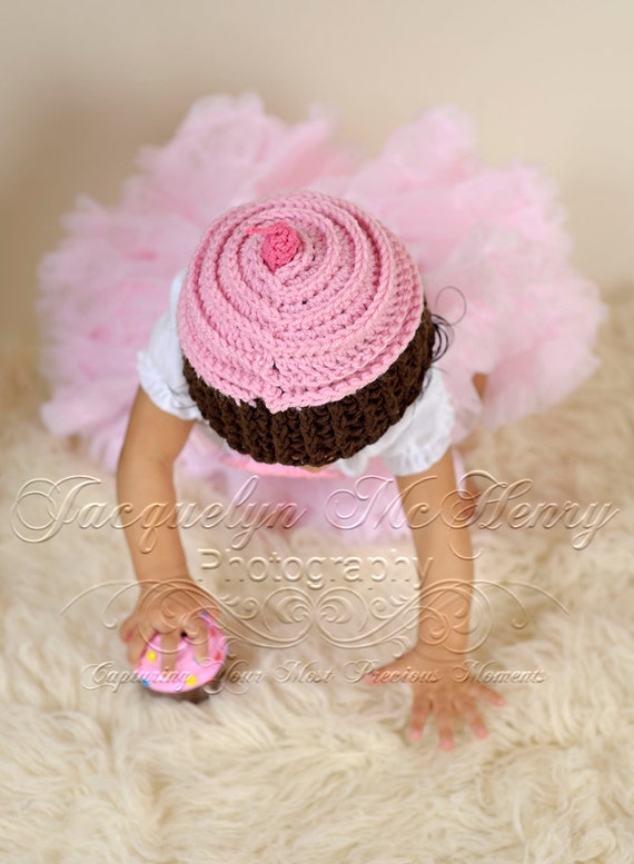 Cupcake Beanie in Baby Pink Chocolate Brown and Bright Pink | Etsy