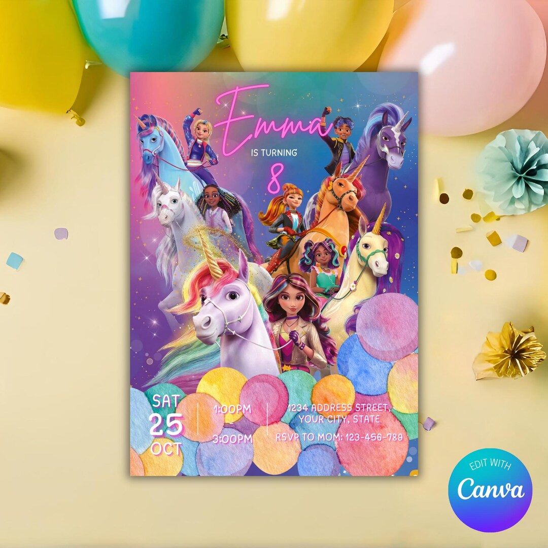 Unicorn Academy Birthday Invitation | 5x7 Party Invite (digital ...