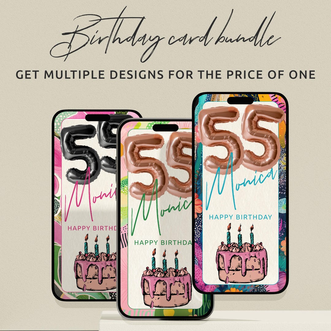 55th Birthday Card Digital 8-in-1 Bundle | Editable Birthday E-card ...
