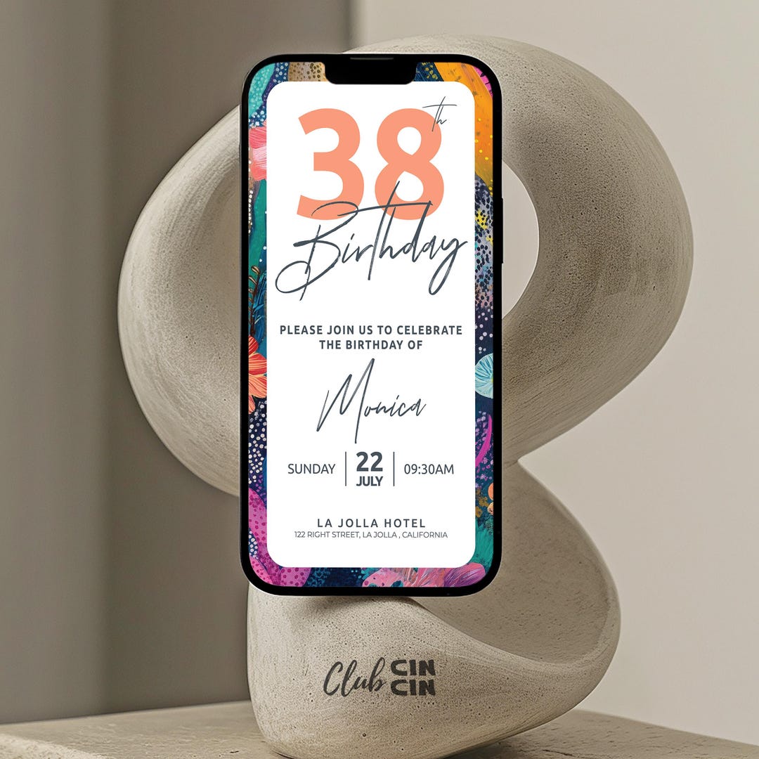 38th Birthday Digital Invitation, Tropical Coral Electronic 38th Floral ...