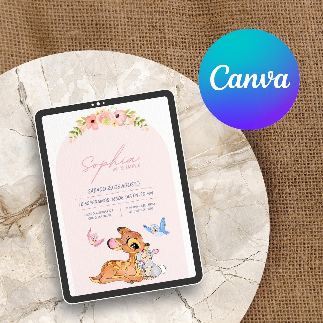 Bambi Birthday Invitation: Woodland Card in Canva (digital Download) - Etsy