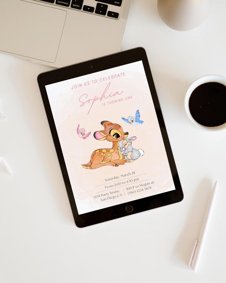 Editable Bambi Birthday Invitation, Deer Party (canva) - Etsy