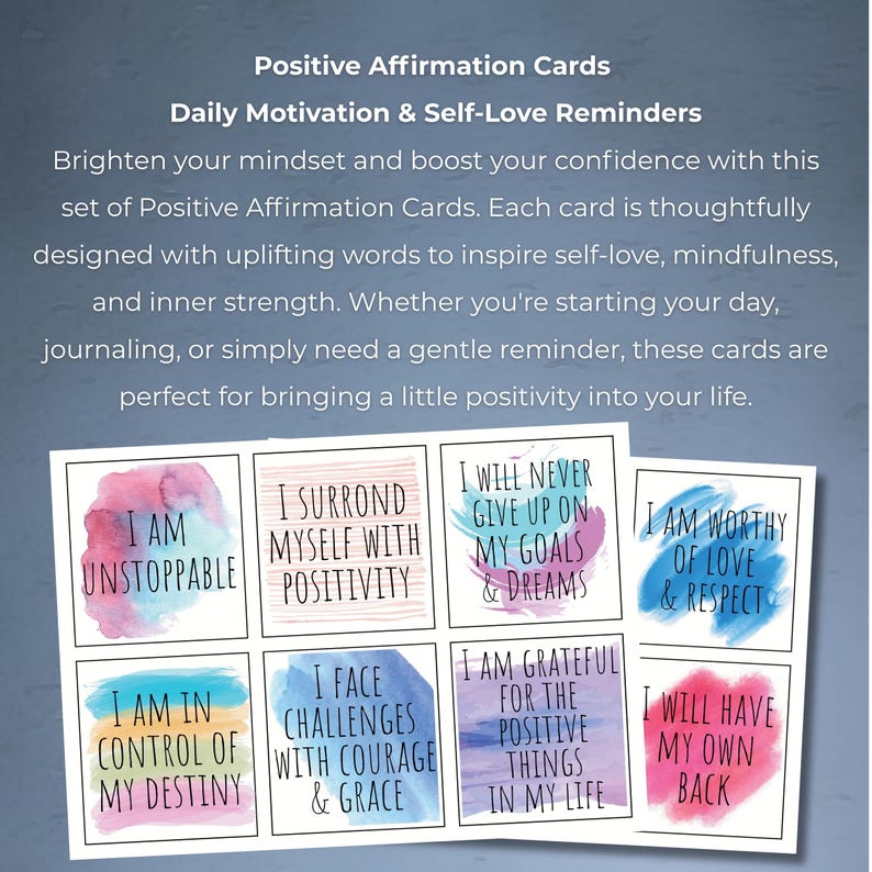 32 Printable Positive Affirmation Cards / Self-improvement Cards / Self ...