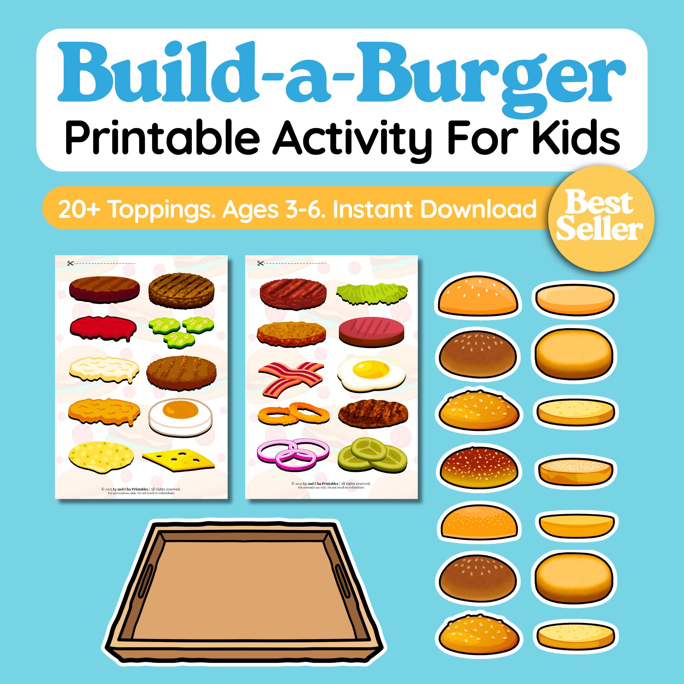 Build-a-burger Printable Kit for Kids – Cut & Paste Pretend Food ...