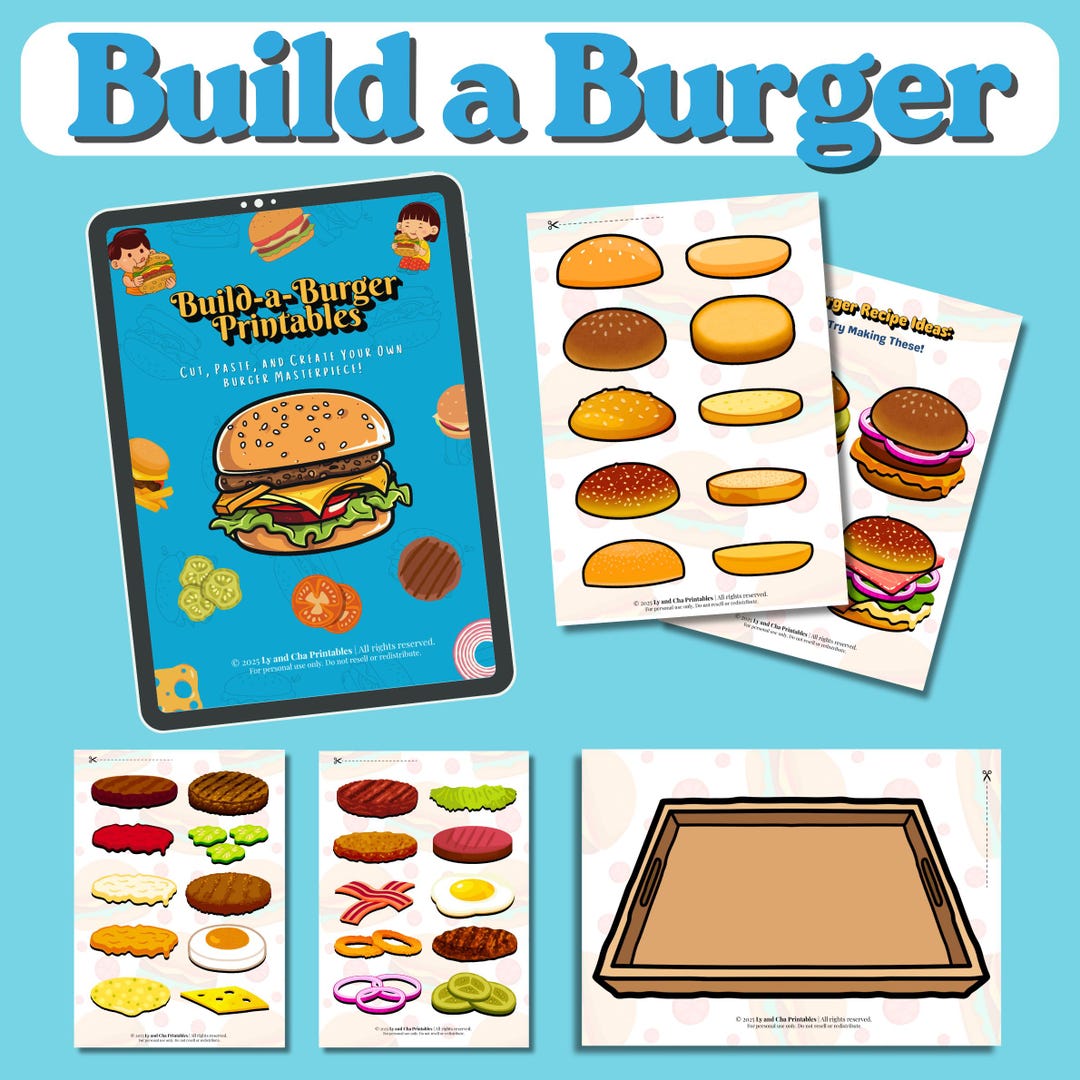 Build-a-burger Printable Kit for Kids – Cut & Paste Pretend Food ...