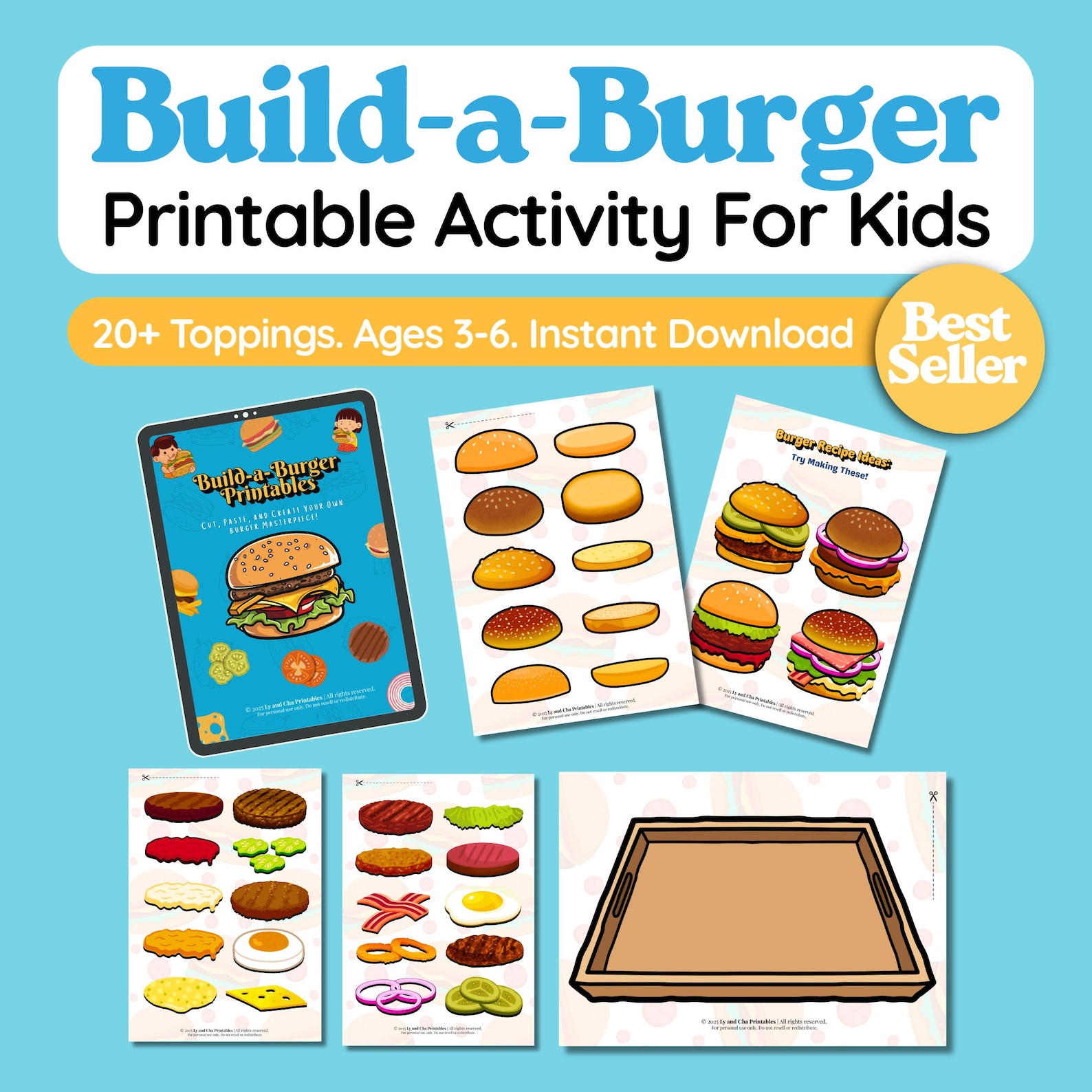 Build-a-burger Printable Kit for Kids – Cut & Paste Pretend Food ...