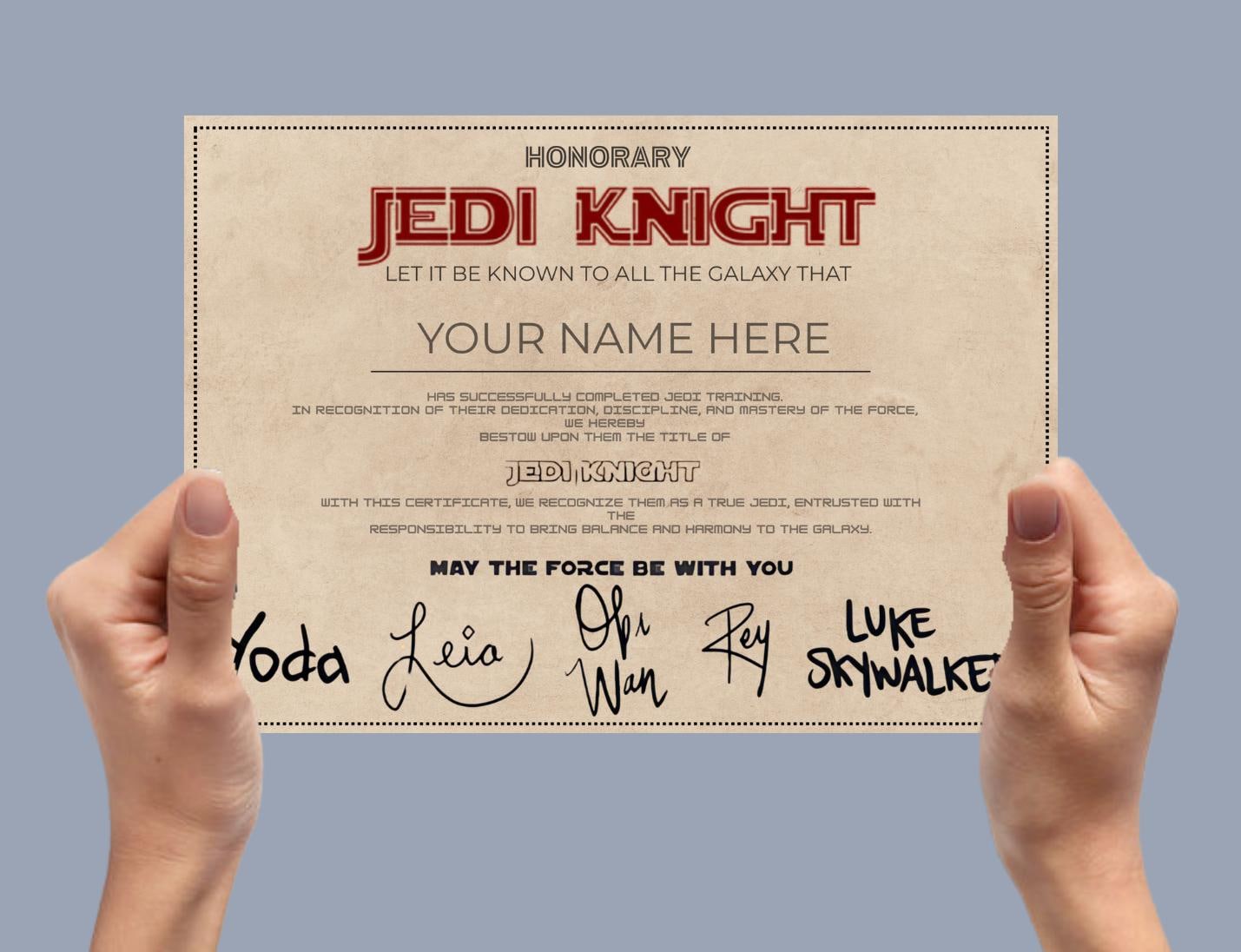 Editable Jedi Training Certificate: Star Wars Party Favor (canva ...