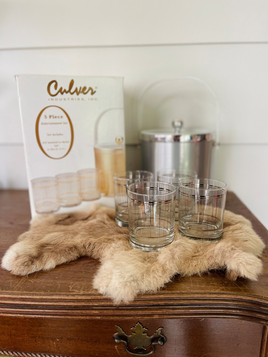 Culver Silver Devon Ice Bucket Glassware Double Old Fashioned ...