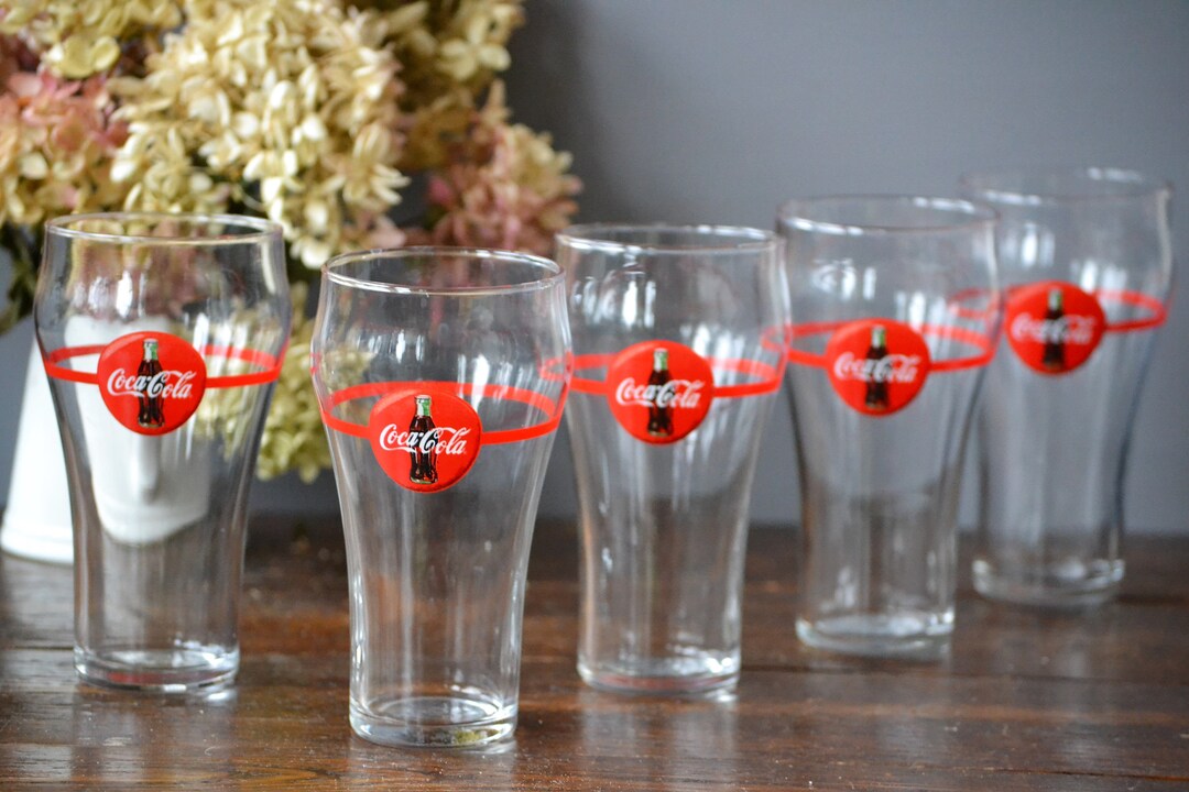 Five Coca Cola Red Line Glasses Classic Fountain Soda Cup Glass Vintage ...