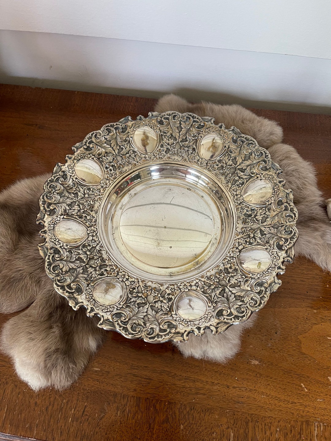 William Adams Spain Silver Plate Repousee Floral Foliage Swag Bowl WA ...