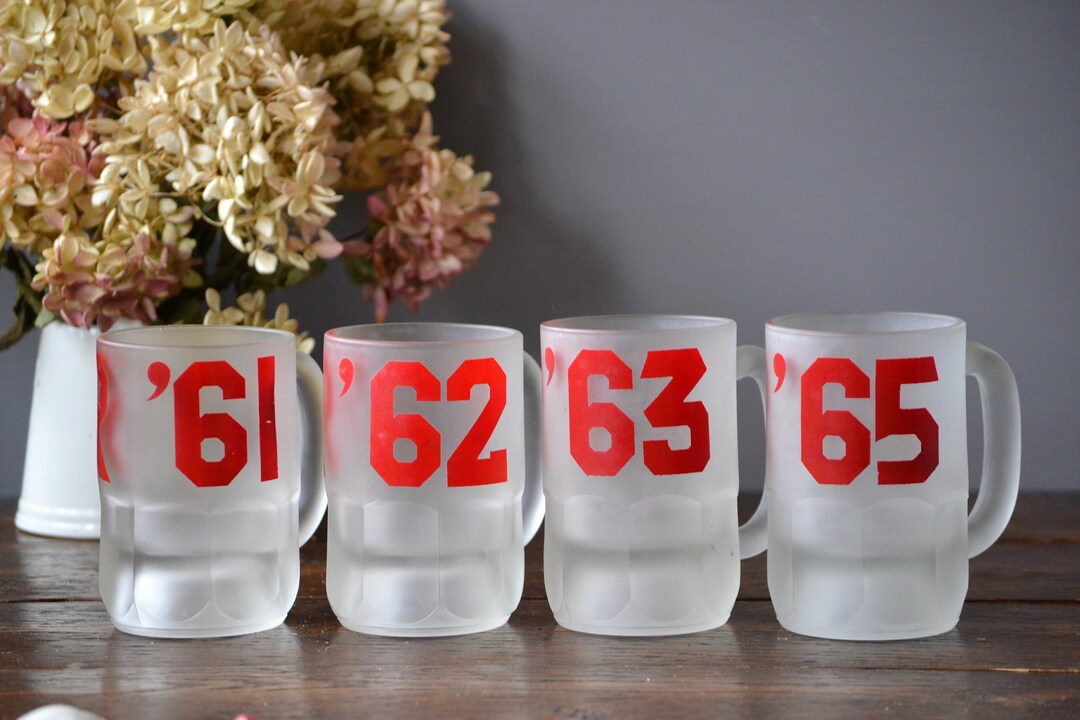 Four Hazel Atlas Frosted Glass Beer Mug R 61 62 63 65 Red Collegiate ...