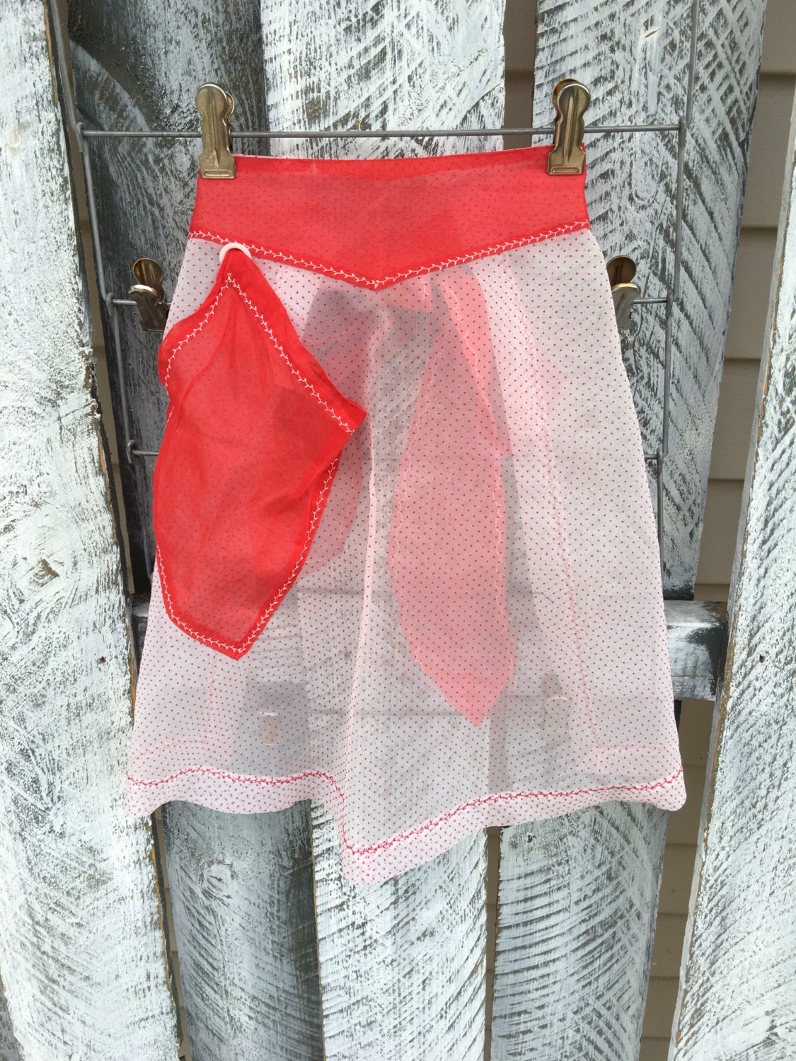 Sheer Swiss Dot Apron With Red Sash / Vintage - Etsy